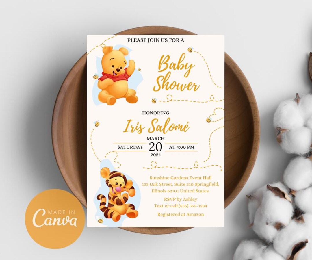 Winnie the Pooh and Tigger Baby Shower Invitation - Editable Printable ...