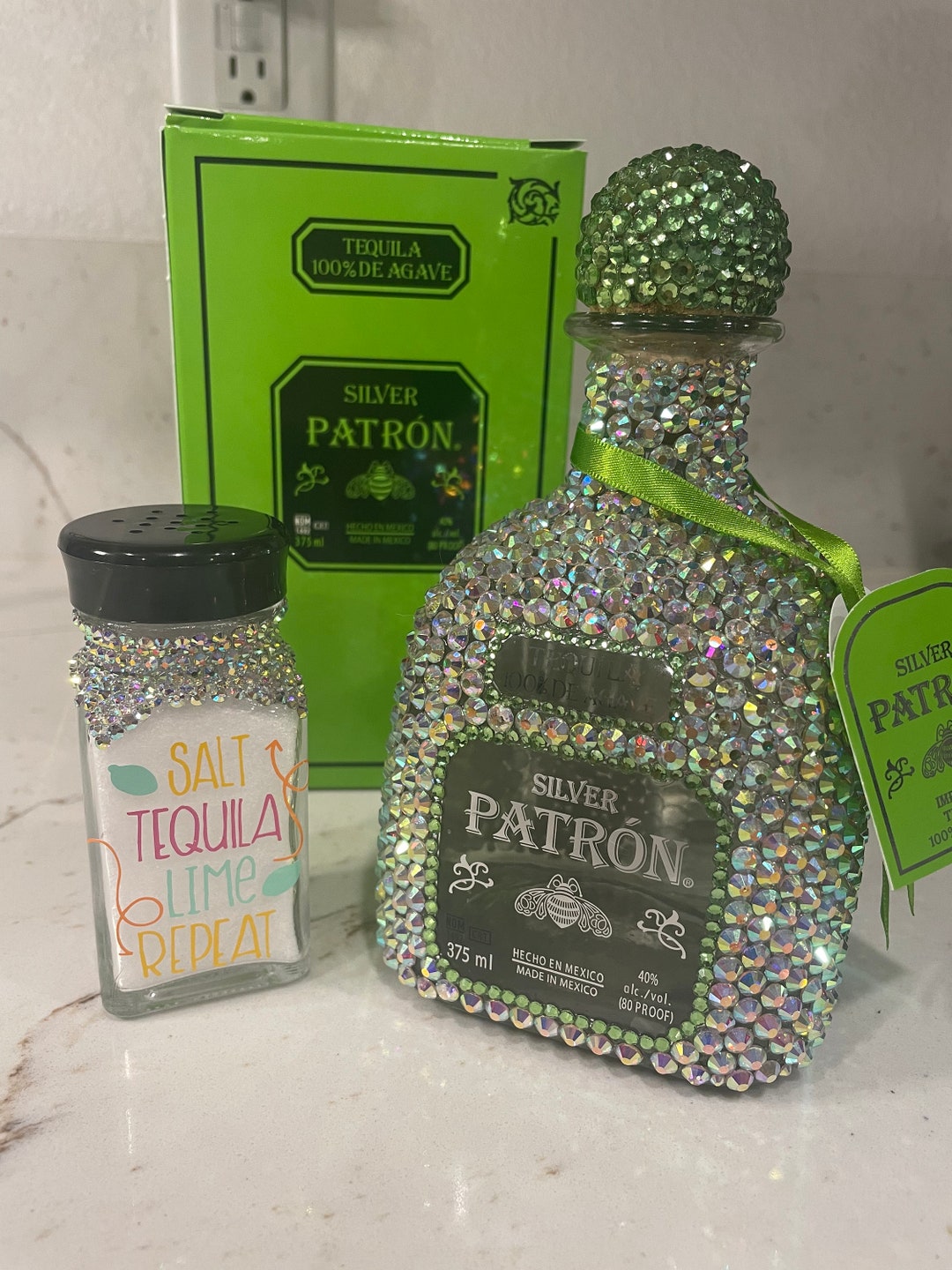 Glass Rhinestone Patrón Bottle (750ml) and Salt Shaker - Etsy