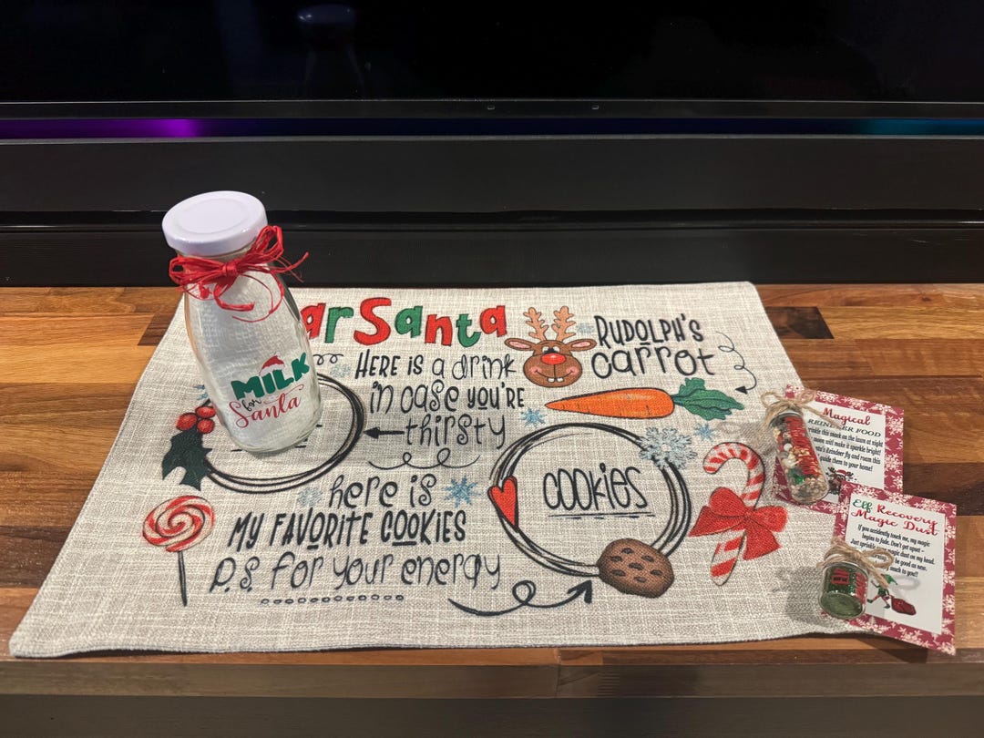 Santa’s Cookie and Milk Placemat With Milk Bottle, Reindeer Food and ...