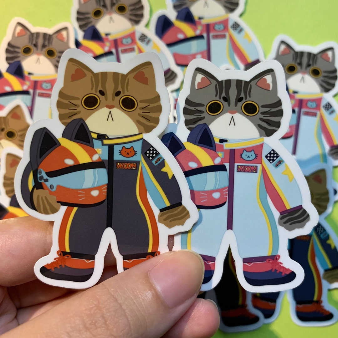 Race Car Driver Cat Vinyl Sticker - Etsy