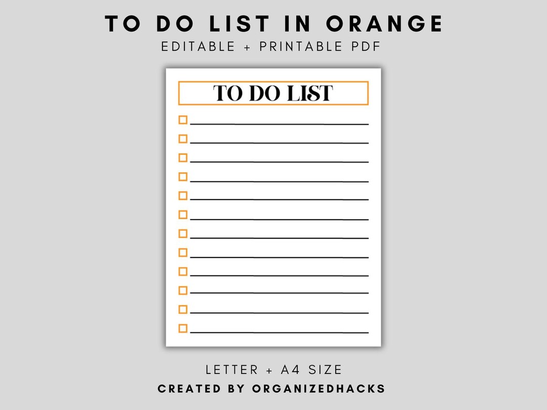 To Do List Printable and Editable, Orange Detail Oriented Checkoff List ...