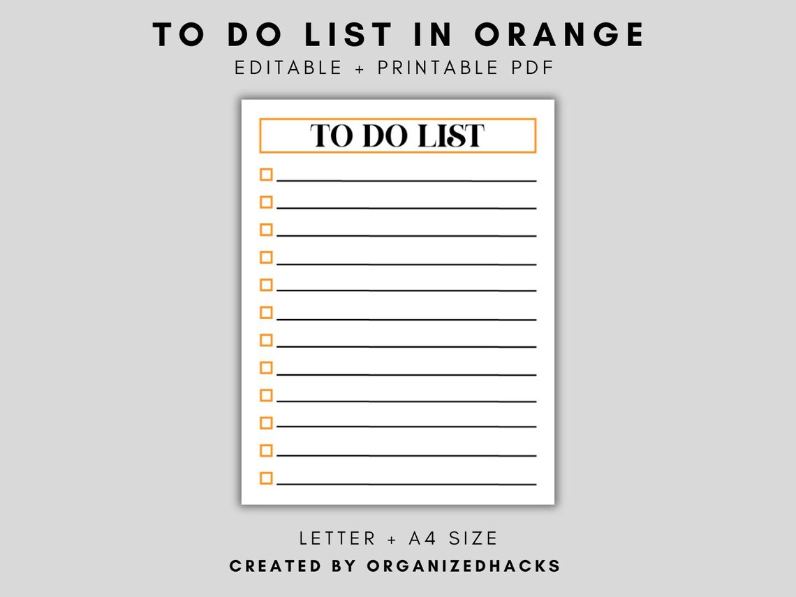 To Do List Printable and Editable, Orange Detail Oriented Checkoff List ...