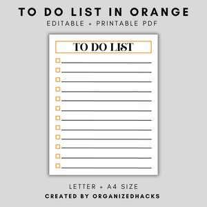 To Do List Printable and Editable, Orange Detail Oriented Checkoff List ...