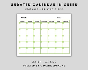 Undated Monthly Printable and Editable Calendar, Purple Fillable ...
