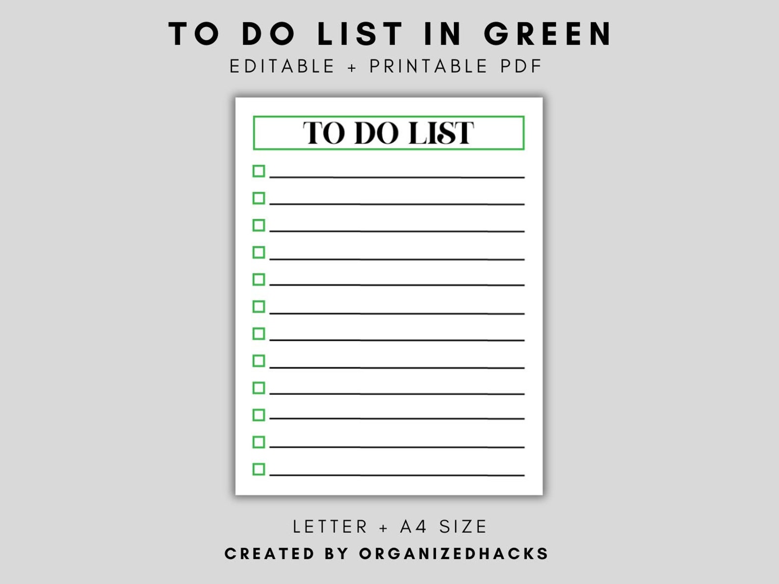 To Do List Printable and Editable, Green Detail Oriented Check off List ...