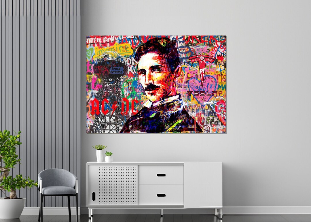 Nicola Tesla Pop Art Graffiti Wall Art, Tesla Popart Canvas, Scientist ...