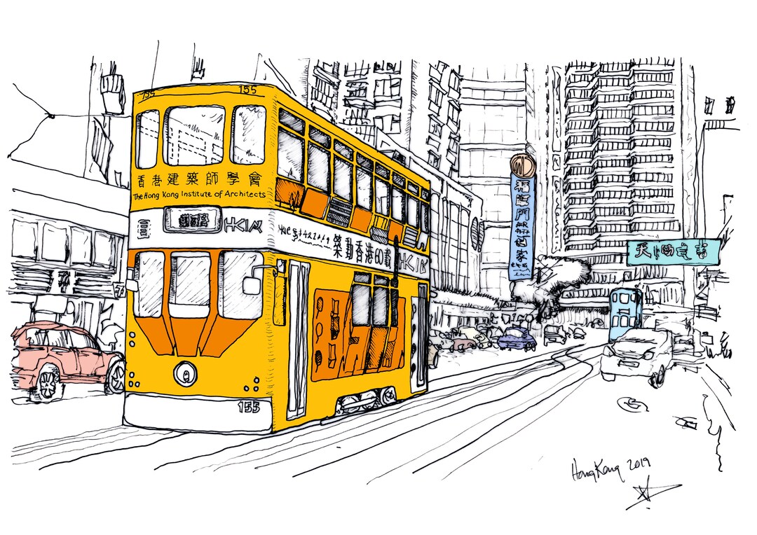 Colour Sketch of Hong Kong Tram - Etsy