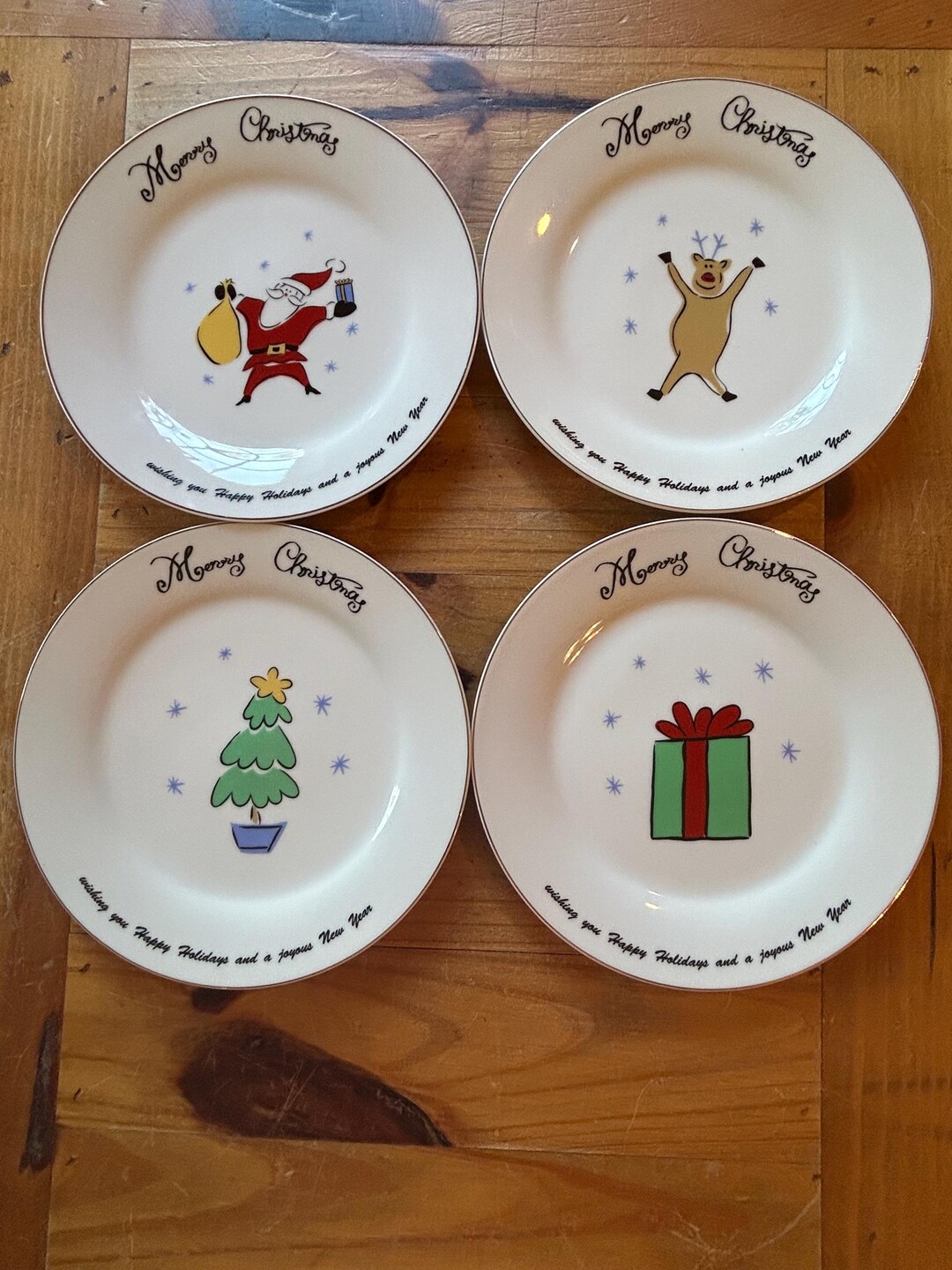 Merry Christmas Plates by Merry Brite, Santa, Gift, Reindeer, Tree - Etsy