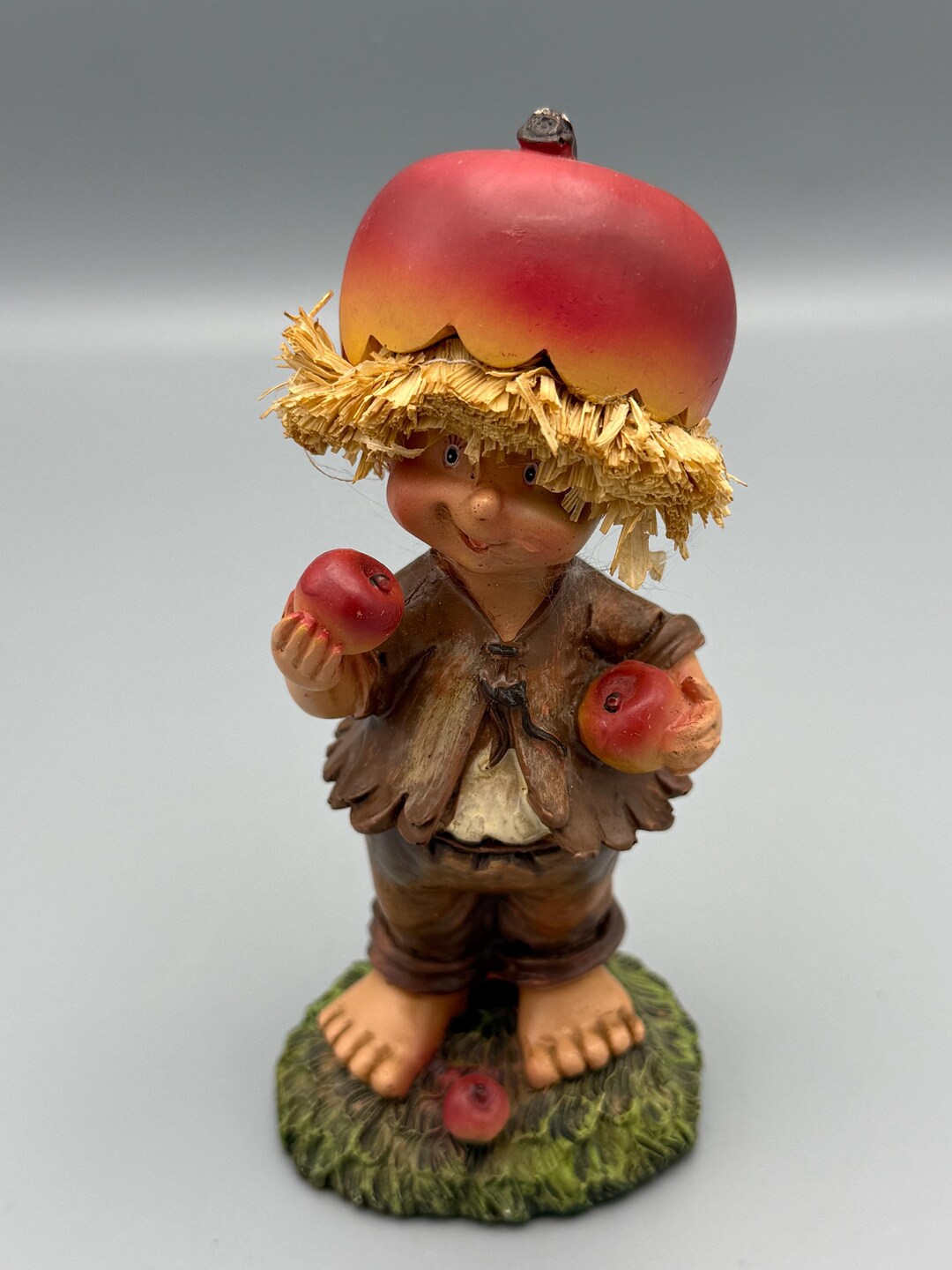 Apple Head Boy, With Straw Hat Holding Apples Figure - Etsy