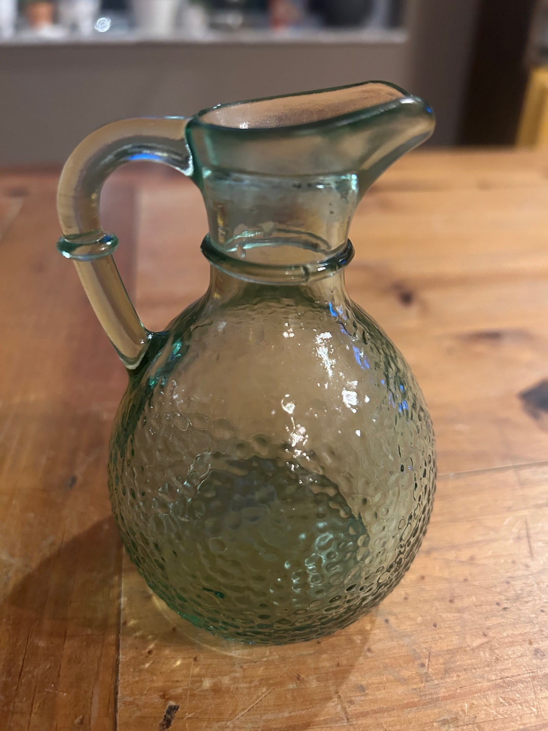Clear Green Pebble Glass Pitcher/vase/jug With Handle - Etsy
