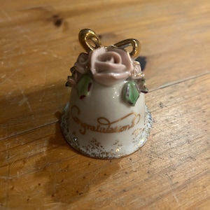 Lefton’s “congratulations” Porcelain Mini Bell With Pink Roses and Gold ...