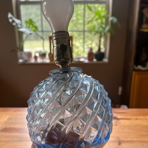 Gorgeous Blue Glass Swirled Diamond Pattern Paulux Three Way Table Lamp ...