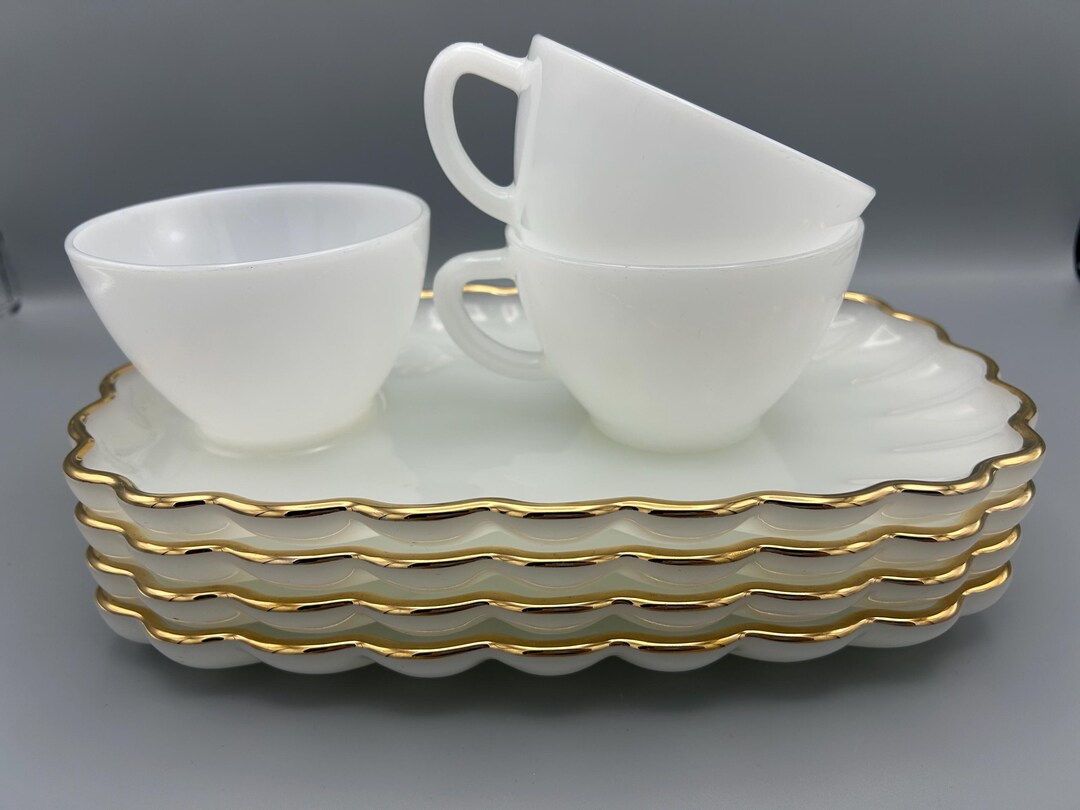 Beautiful Set of Anchor Hocking Fire King Milk Glass Luncheon Sets With ...