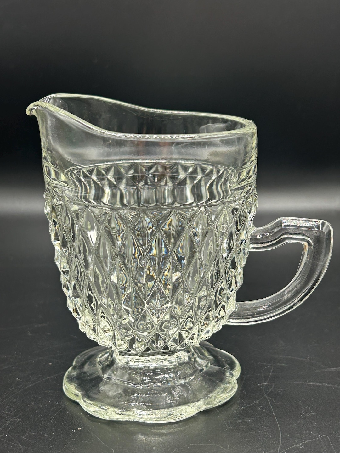 MCM Indiana Glass Diamond Point Creamer With Flower Shape Base - Etsy