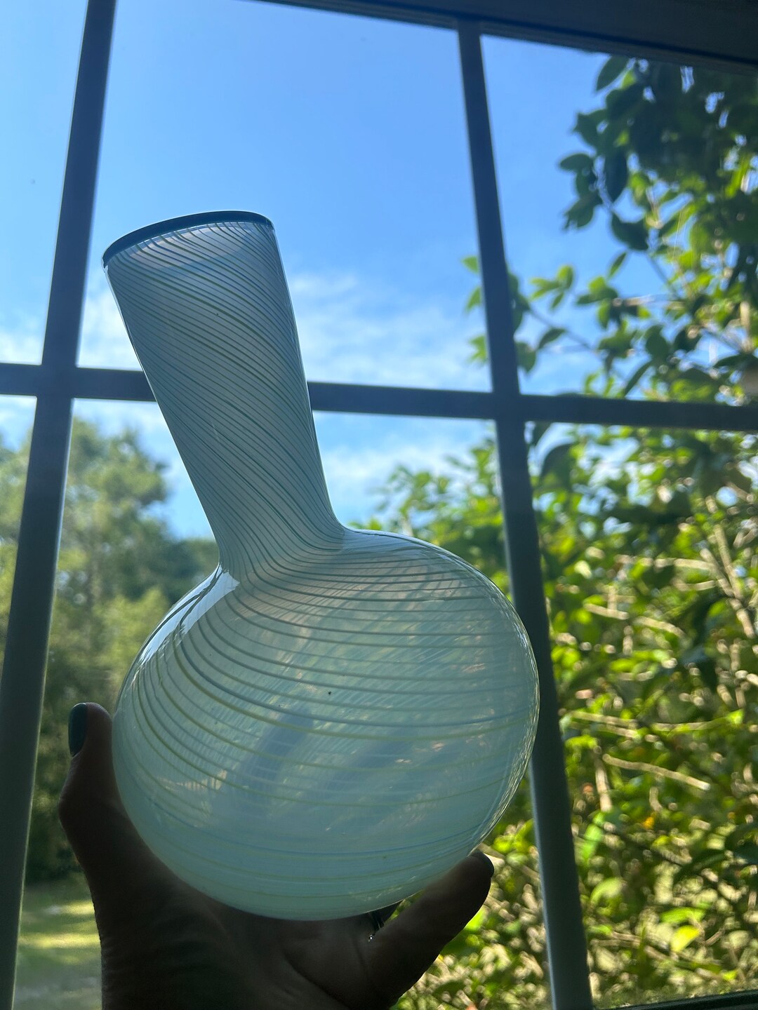 Dansk 1980’s Filigrana Hand Blown Striped Swirled Blue and Yellow Glass ...