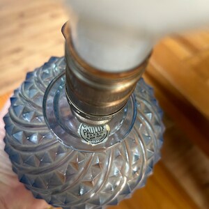 Gorgeous Blue Glass Swirled Diamond Pattern Paulux Three Way Table Lamp ...