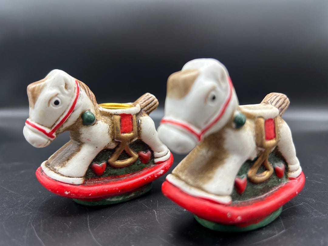 Vintage Pair of Christmas Rocking Horse Candle Holders - Etsy