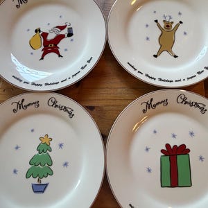 Merry Christmas Plates by Merry Brite, Santa, Gift, Reindeer, Tree - Etsy