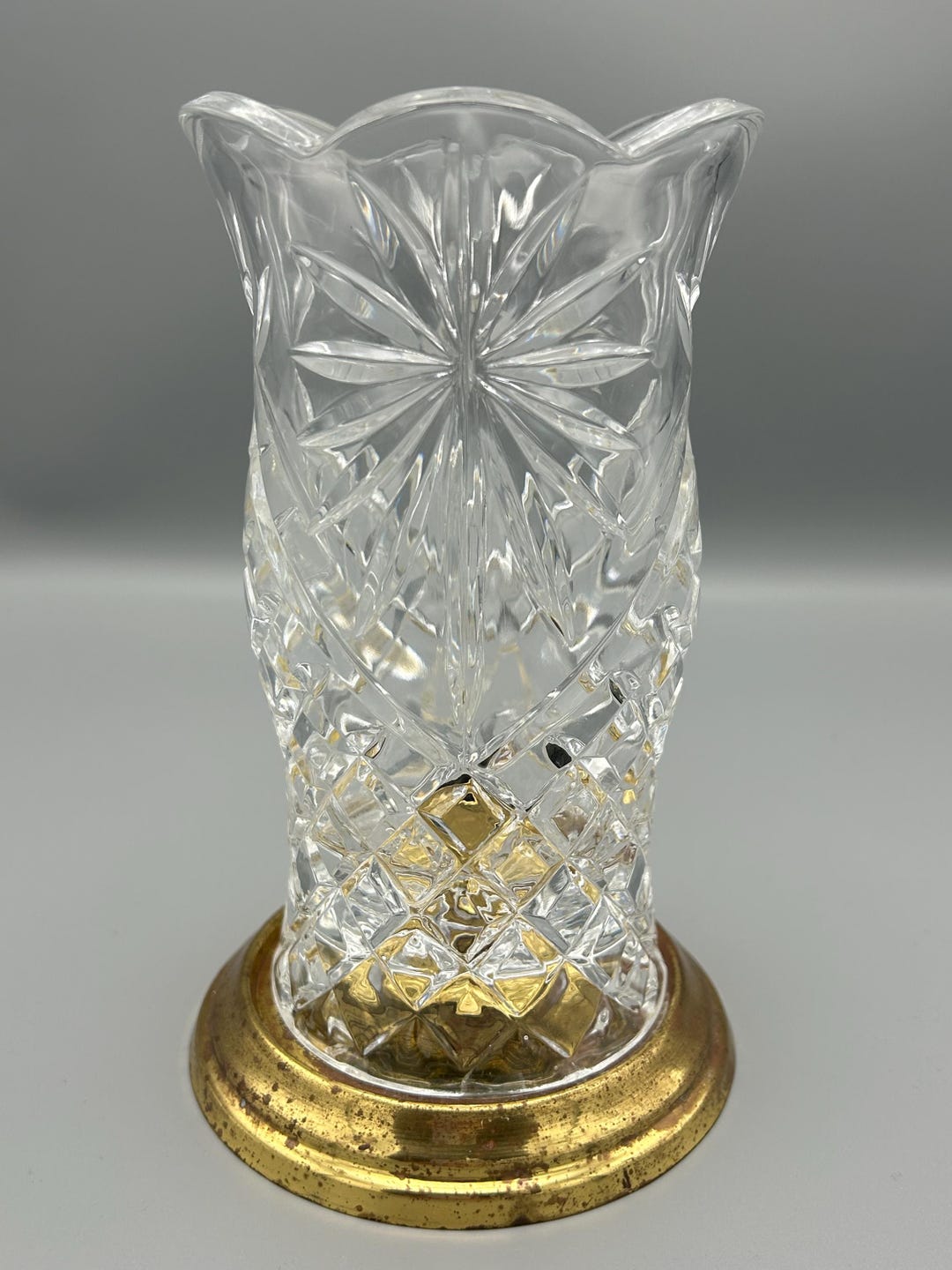 Teleflora Lead Crystal Candle Holder on Brass Base - Etsy