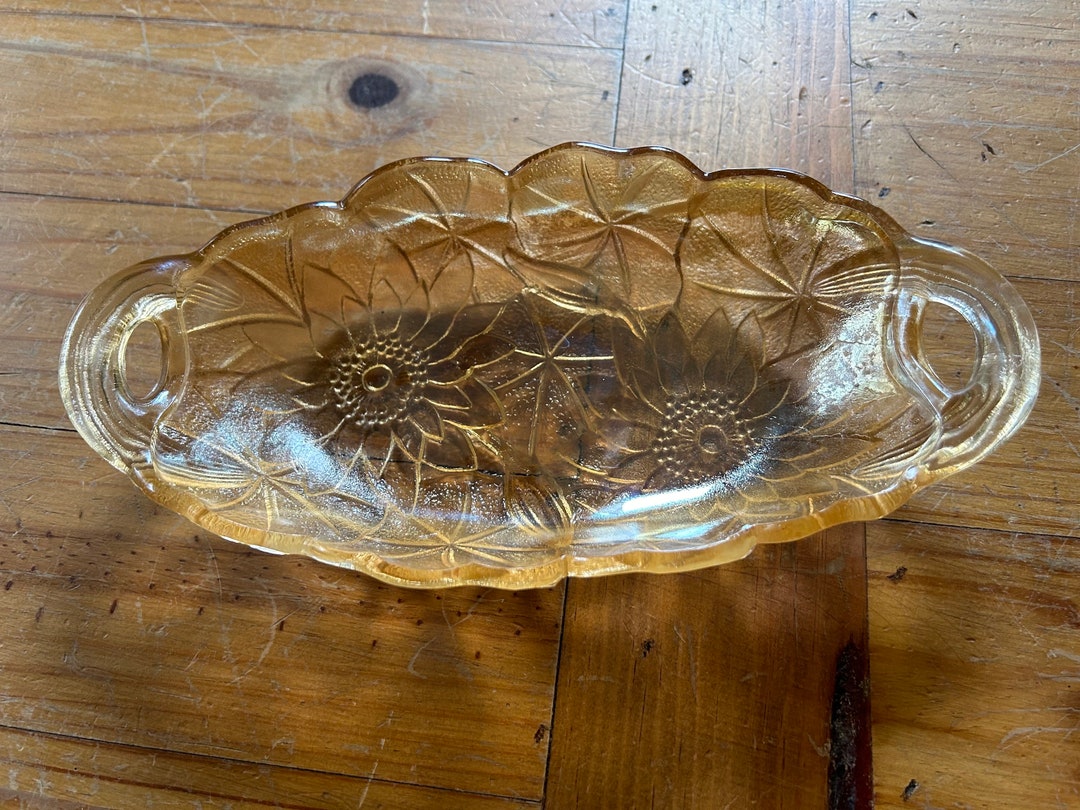 Carnival Glass Marigold Peach Lustre Shiny Iridescent Pressed Sunflower ...