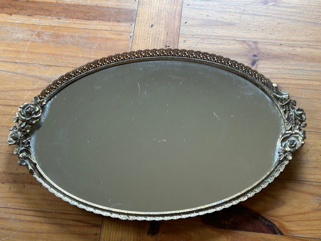 1950’s MCM Vanity Tray/wall Mirror With Gold Roses and Laced Edge - Etsy