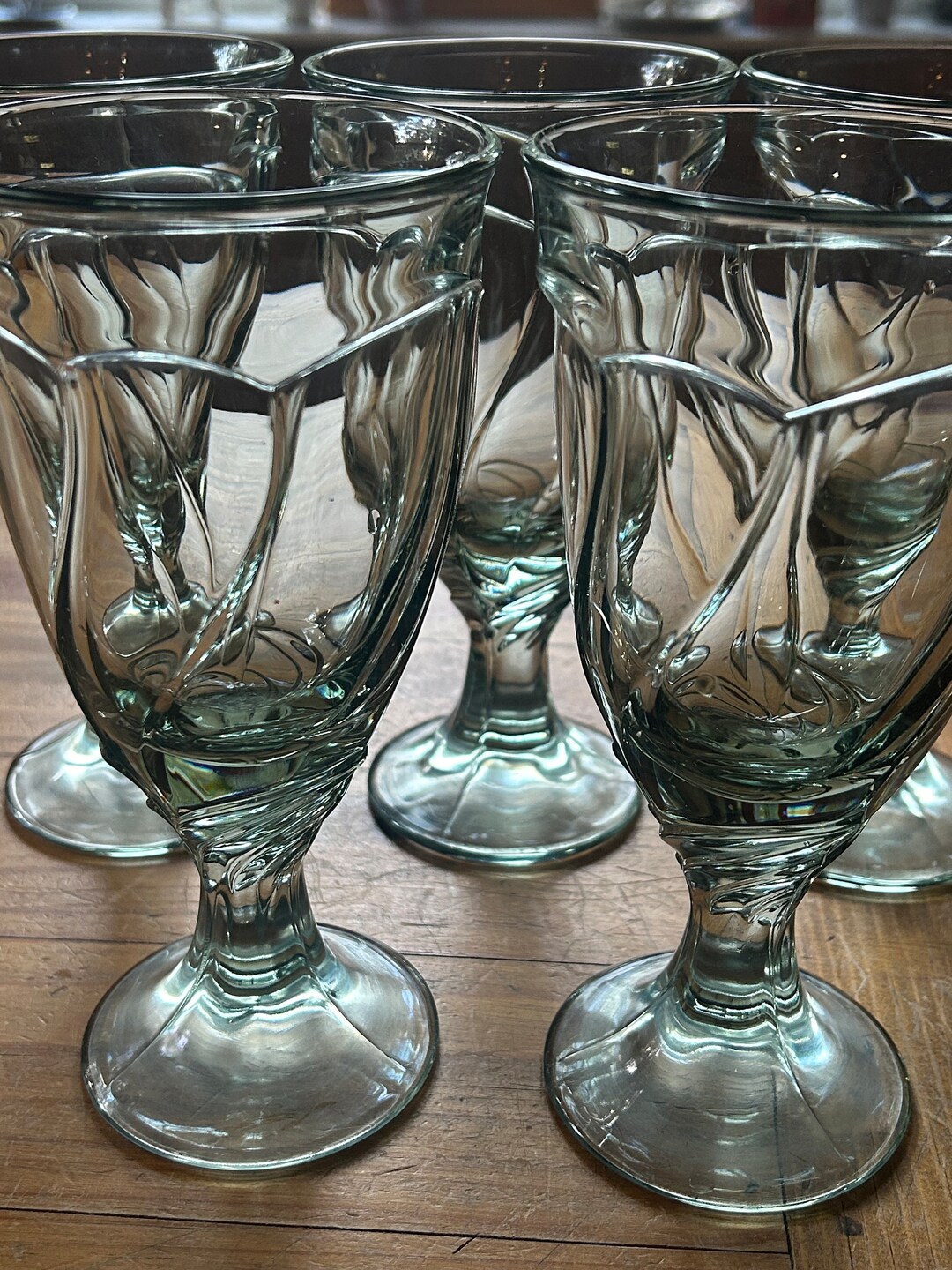 Set of 5 Noritake Sweet Swirl Light Green Pressed Glass Iced Tea ...