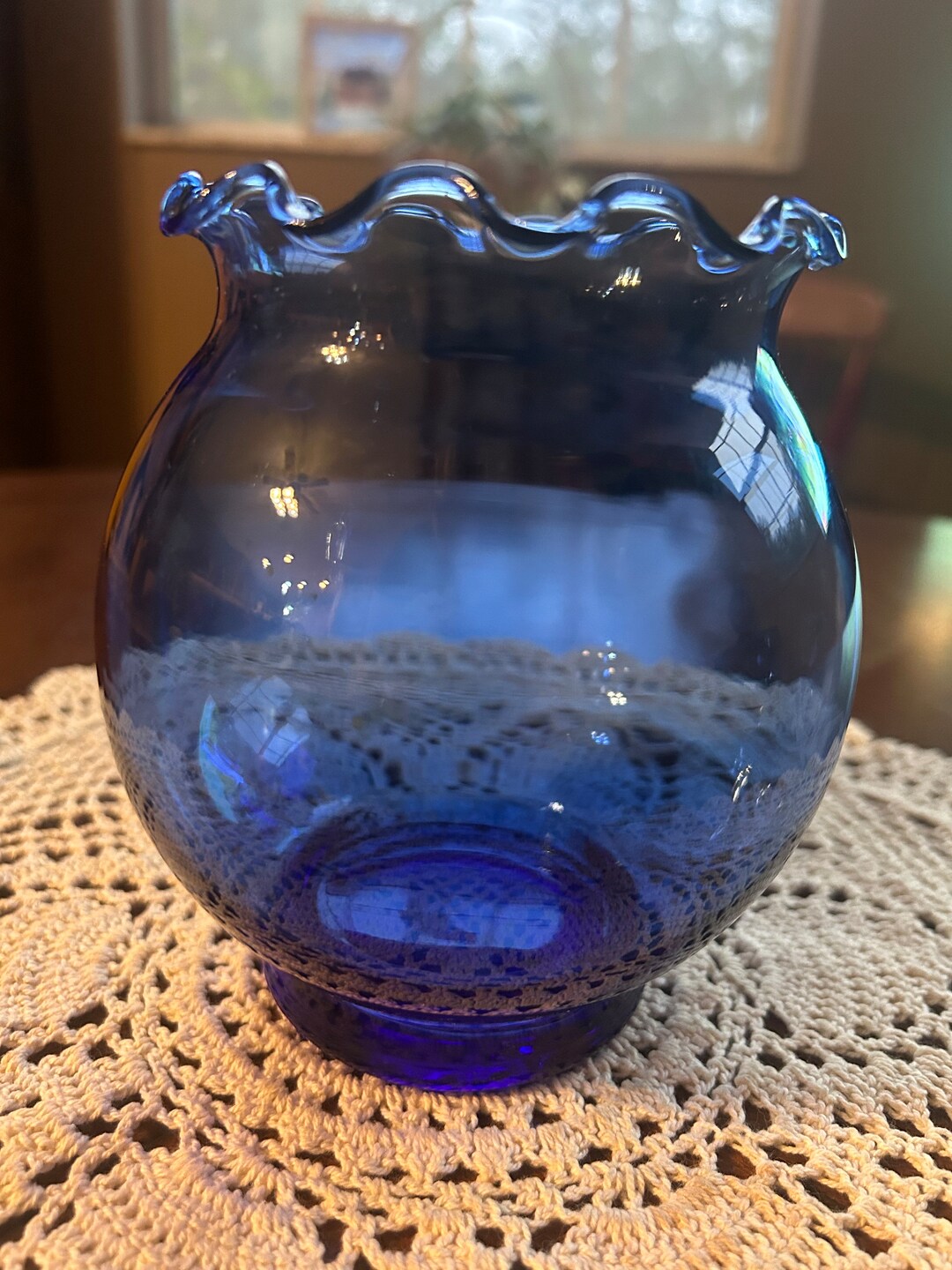 Cobalt Blue Indiana Glass Bubble Vase With Ruffled Edges - Etsy
