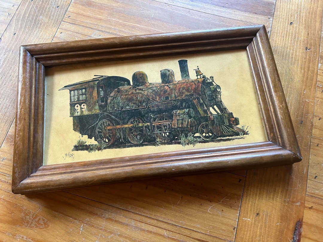 JB Rivard Artist/author/illustrator Vintage Framed Train/locomotive ...
