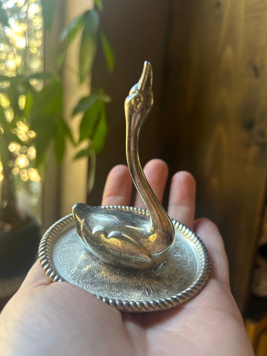 1960s MCM Silver Metal Swan Ring Holder on Tray - Etsy