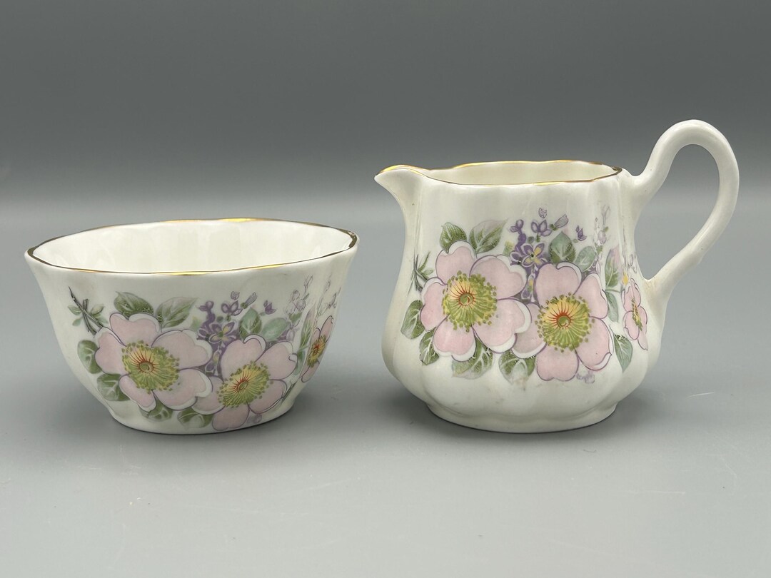 Vintage Royal Tara Bone China Pink Floral Creamer and Sugar Bowl Made ...
