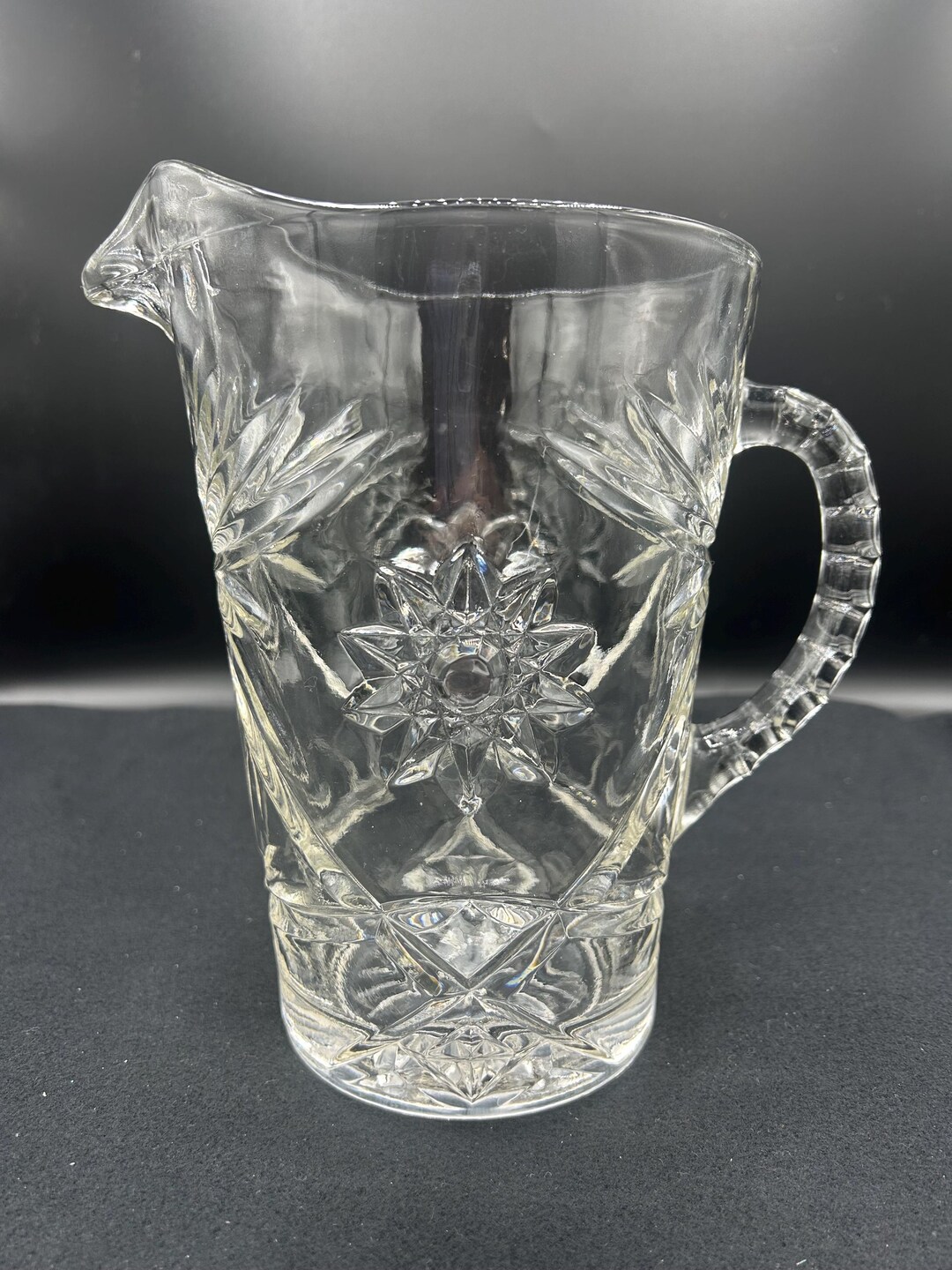 EAPG Star Pattern Prescut Glass Pitcher With Ribbed Handle - Etsy