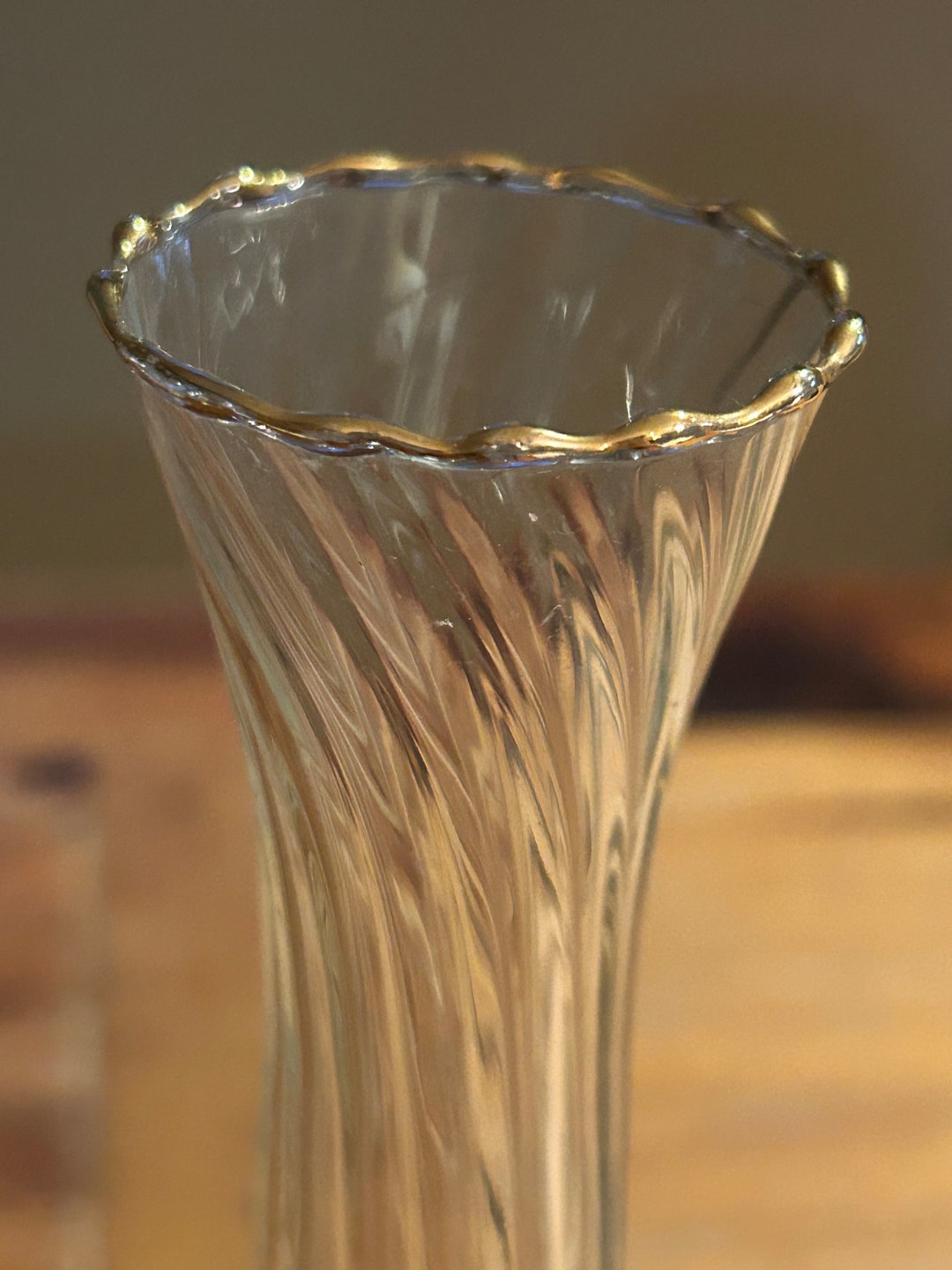 Iridescent Swirled Glass Vase With Gold Rim - Etsy