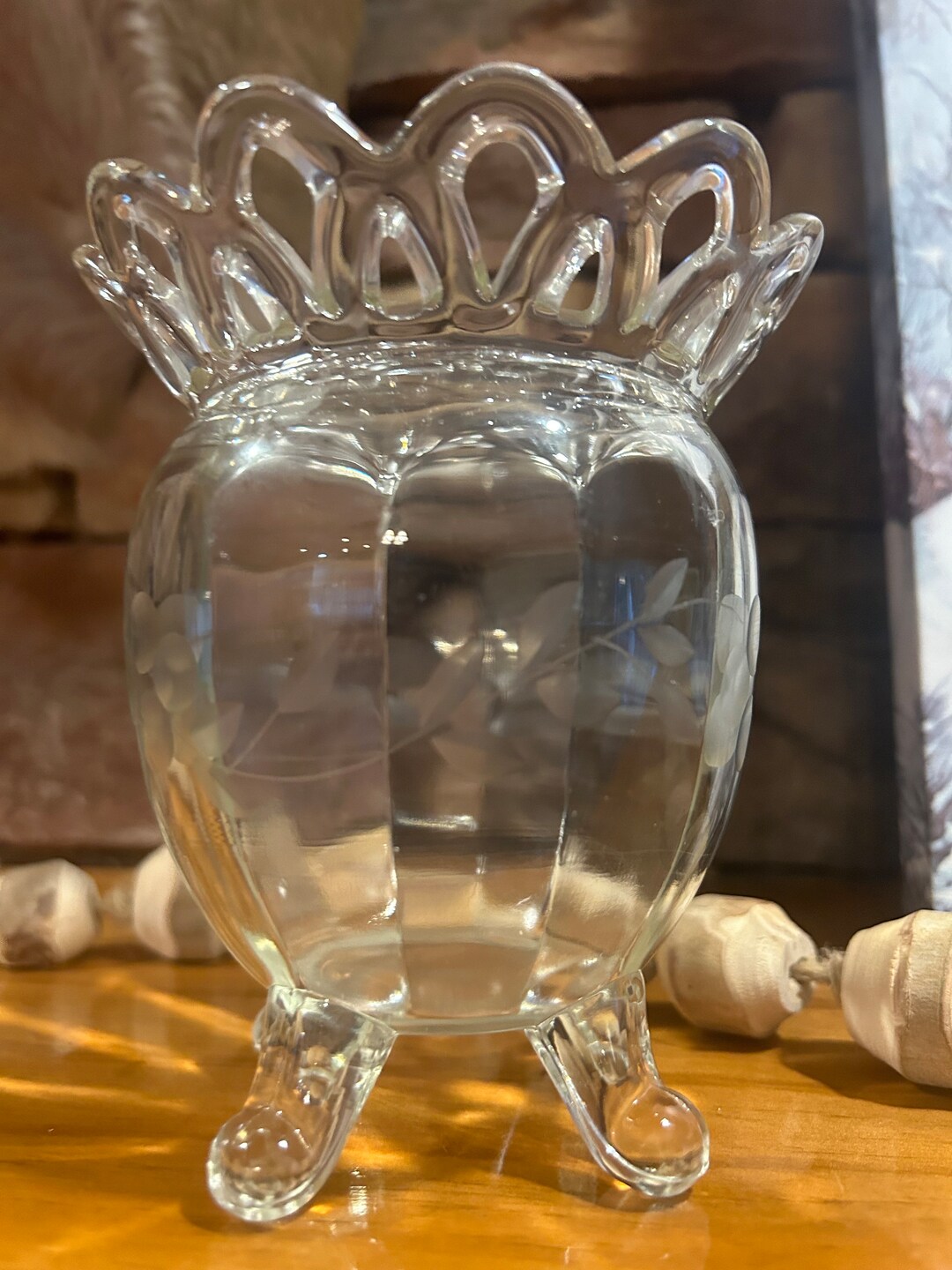 Imperial Glass Crocheted Crystal Rose Bowl on 4 Glass Legs - Etsy