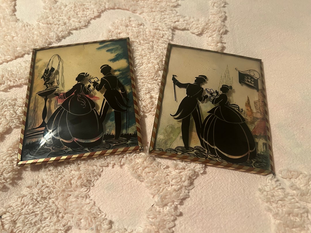 Set of 2 Vintage Convex Glass Reverse Paintings - Etsy