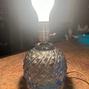 Gorgeous Blue Glass Swirled Diamond Pattern Paulux Three Way Table Lamp ...