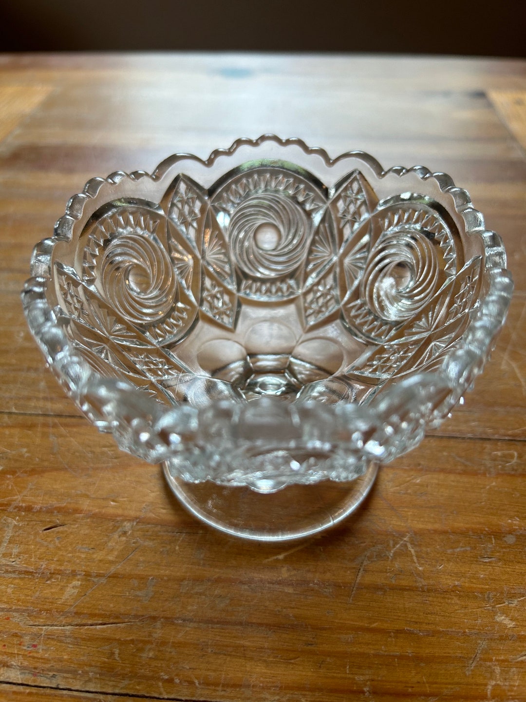 Pressed Glass Pedestal Candy Dish With Diamond and Swirl Design and ...