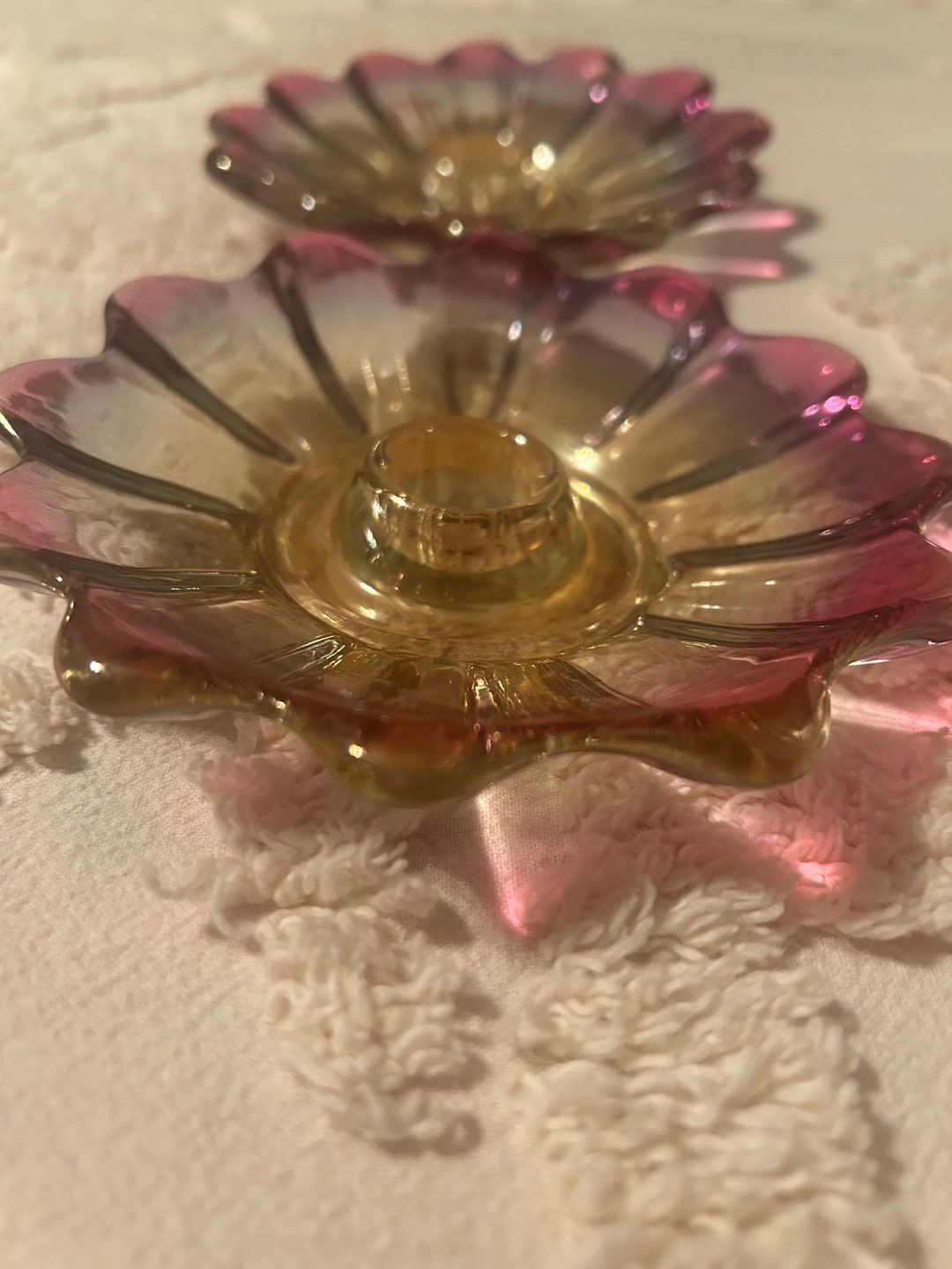 Set of 2 Federal Glass Celestial Sunburst Taper Candle Holders - Etsy
