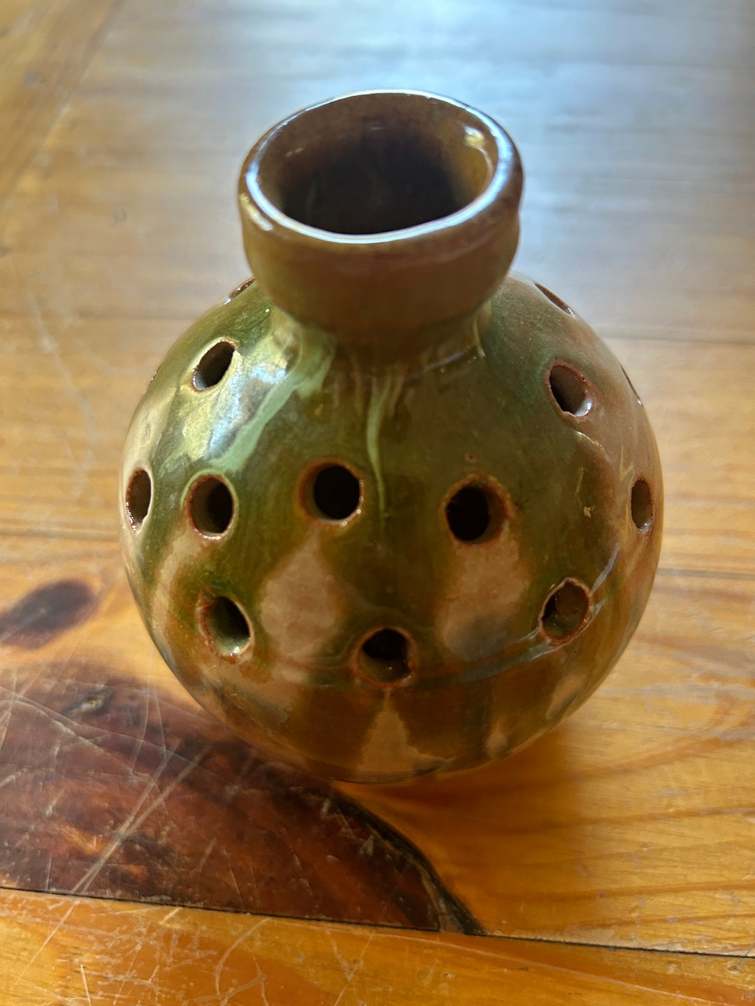 Handmade Flower Frog Pottery Vase Green Beige Brown - Etsy