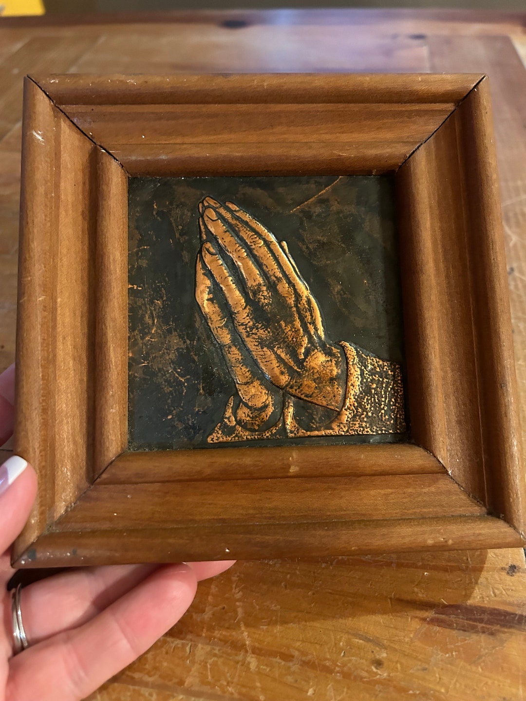 3-D Copper Praying Hands in Wooden Frame - Etsy