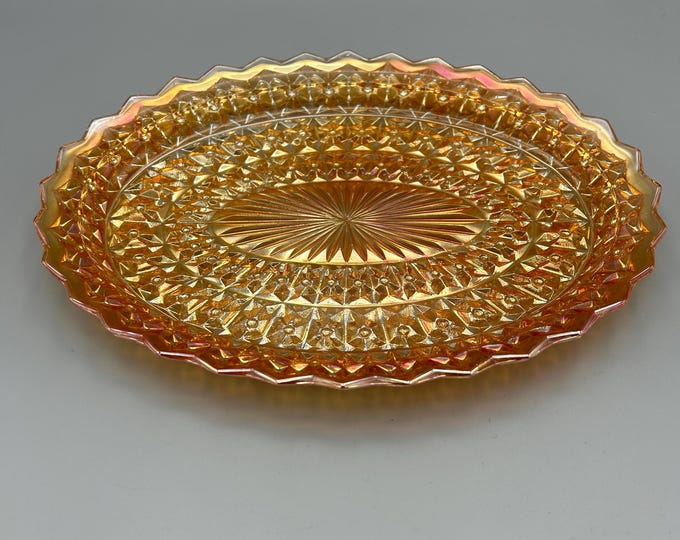 Marigold Peach Carnival Glass Jeanette Holiday Buttons and Bows Platter ...