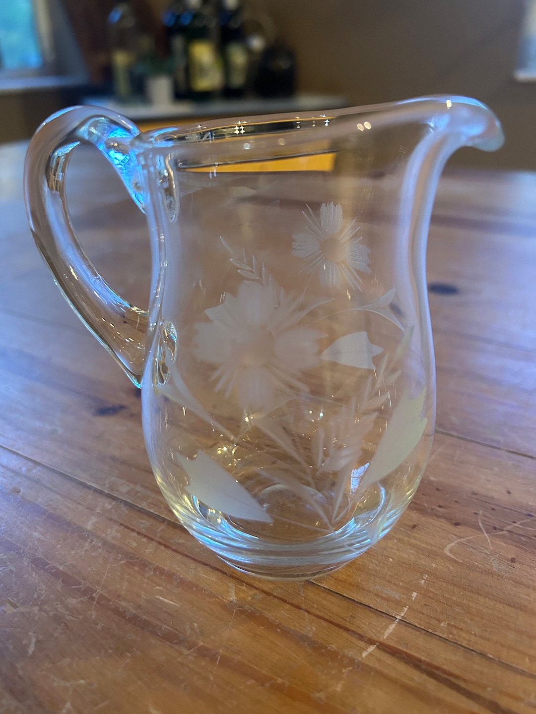 Glass Pitcher With Floral Etching - Etsy