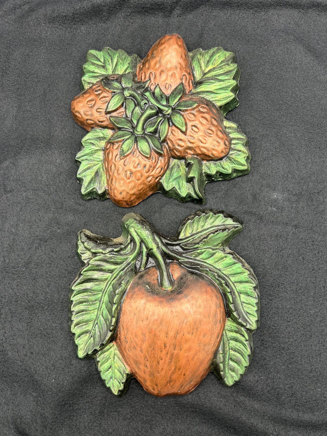 Pair of Plaster of Paris Fruit Wall Hangings, Apple and Strawberries - Etsy