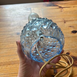 Gorgeous Blue Glass Swirled Diamond Pattern Paulux Three Way Table Lamp ...