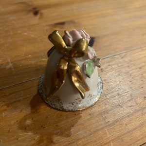 Lefton’s “congratulations” Porcelain Mini Bell With Pink Roses and Gold ...