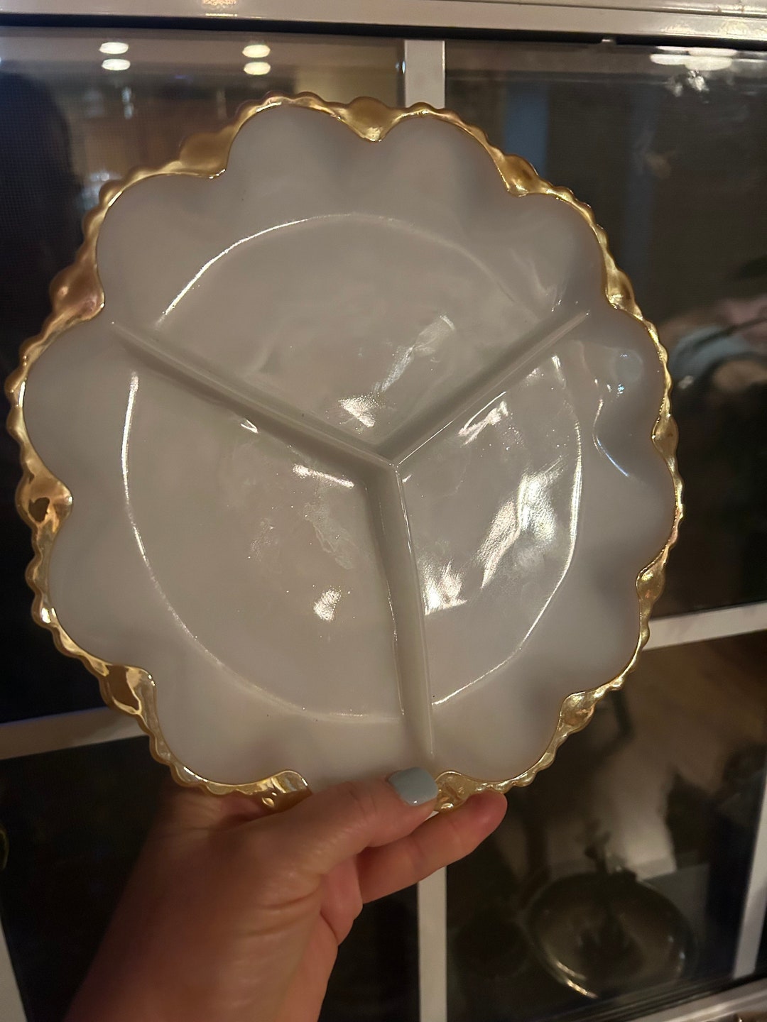 1950’s Anchor Hocking Fire King Divided Milk Glass With Gold Divided ...