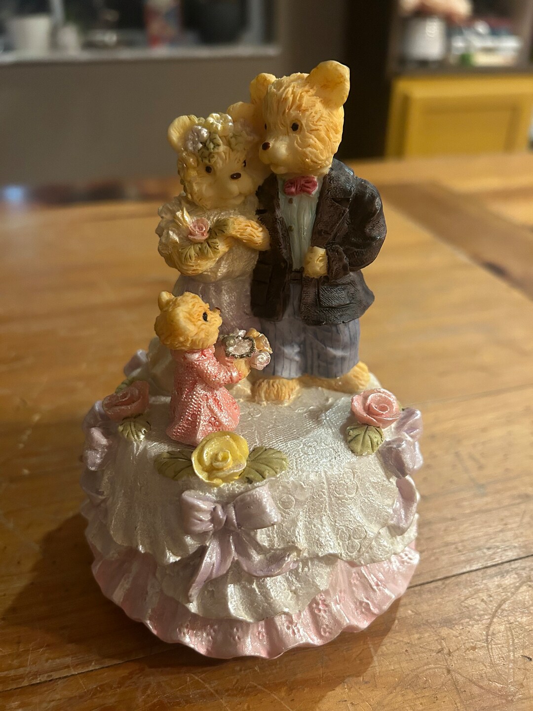 Wedding Bears Music Box With Bride, Groom, and Flower Girl Teddy Bears ...