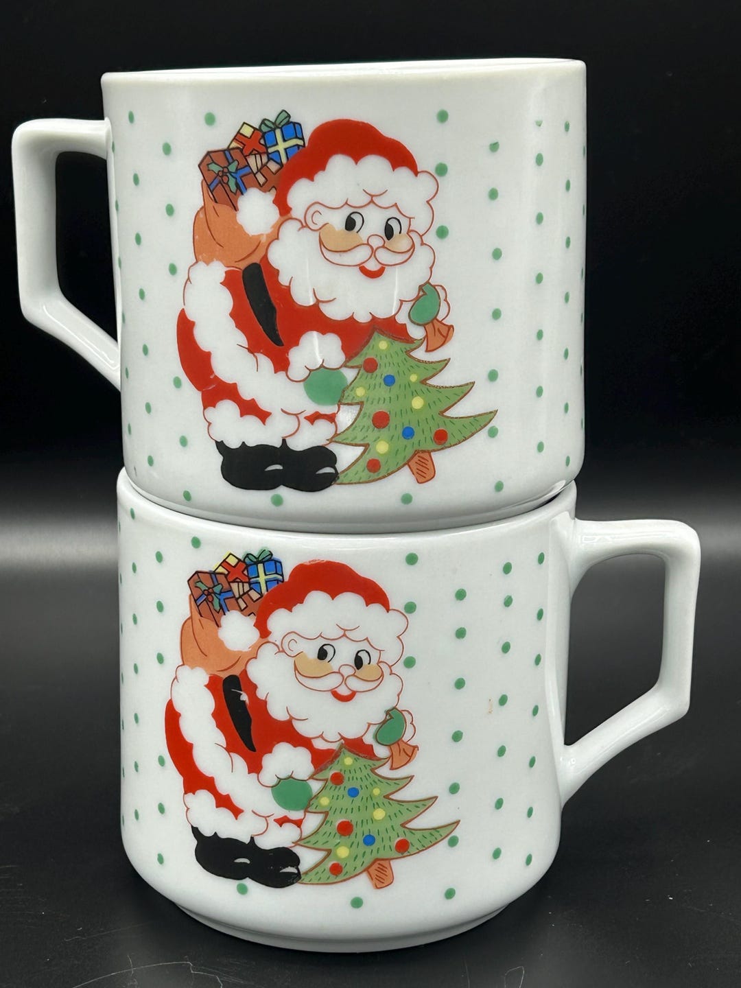 Set of 2 Polka Dot Santa Clause Ceramic Coffee Mugs - Etsy