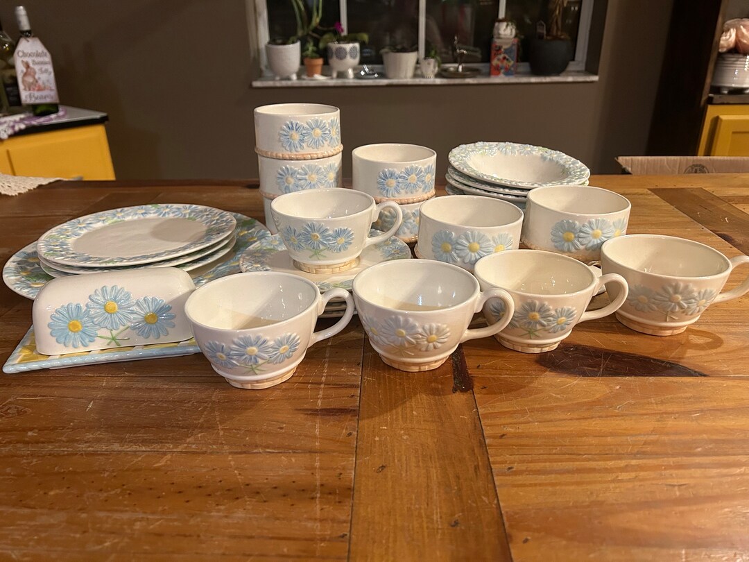 Lot of Ceramic Blue Daisy Dishes - Etsy