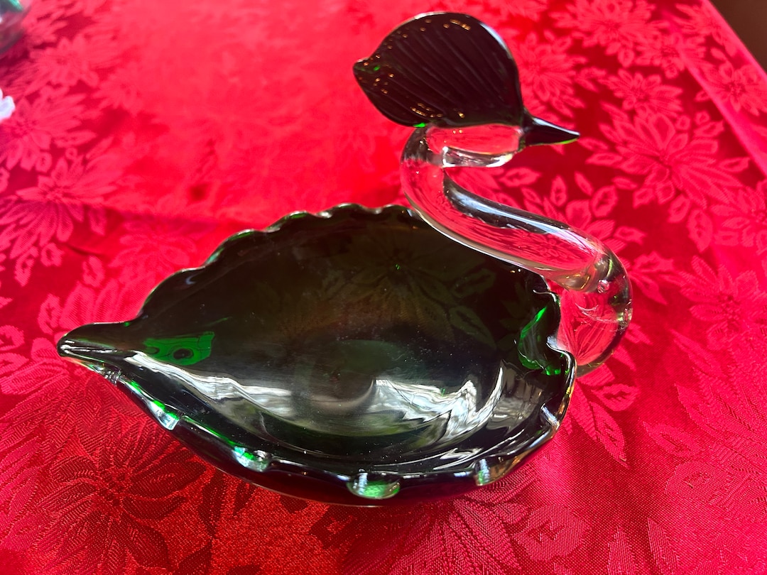 Murano Green Glass Swan Dish - Etsy