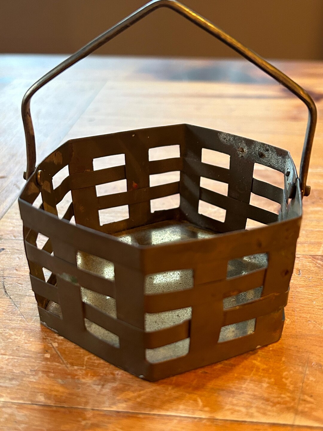 Woven Brass Hexagon Basket With Handle - Etsy